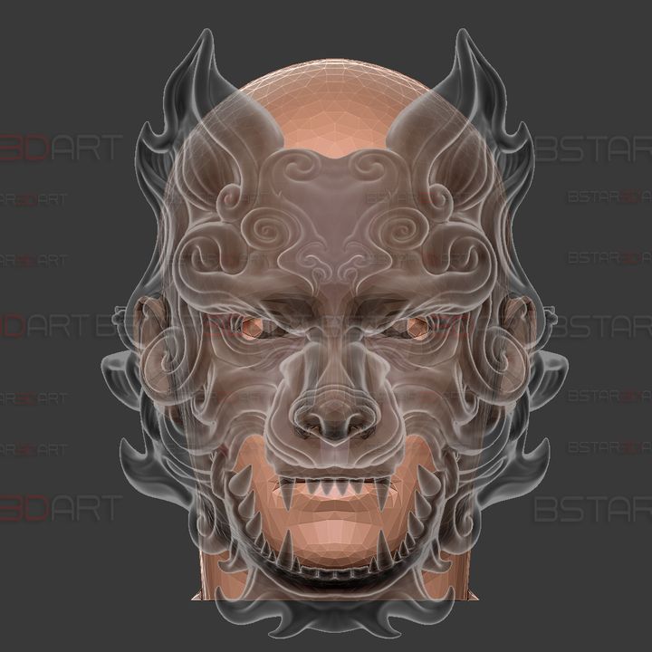 3D Printable Grey Wolf Hannya Mask - Samurai Oni Mask - Halloween ...