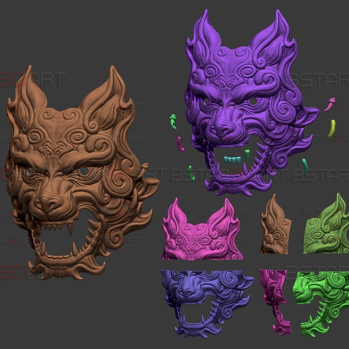 3D Printable Grey Wolf Hannya Mask - Samurai Oni Mask - Halloween ...