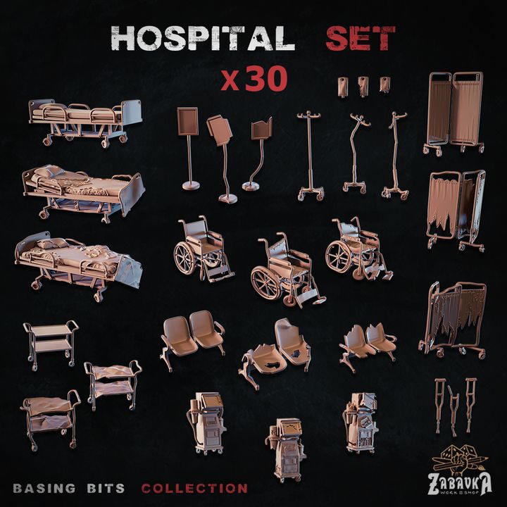 3D Printable Hospital Set - Basing Bits by Zabavka Workshop