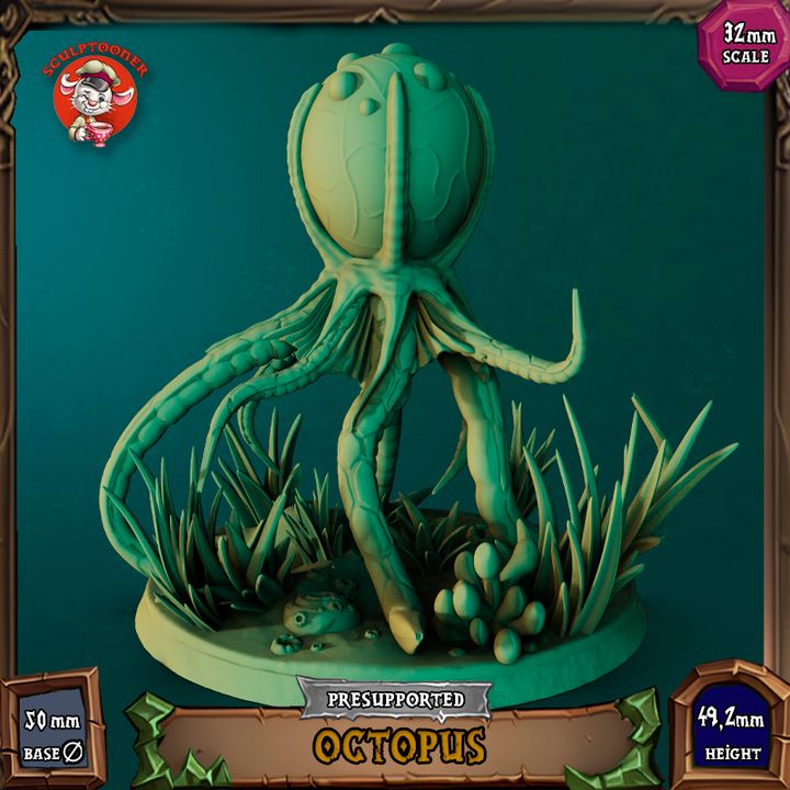 3D Printable Octopus - 32mm scale pre-supported miniature by SCULPTOONER