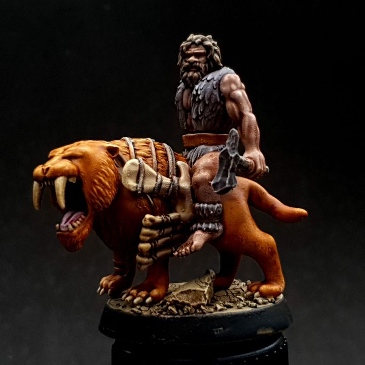 3D Printable Mounted Stone-age Fighter on Saber-tooth Tiger (pre ...