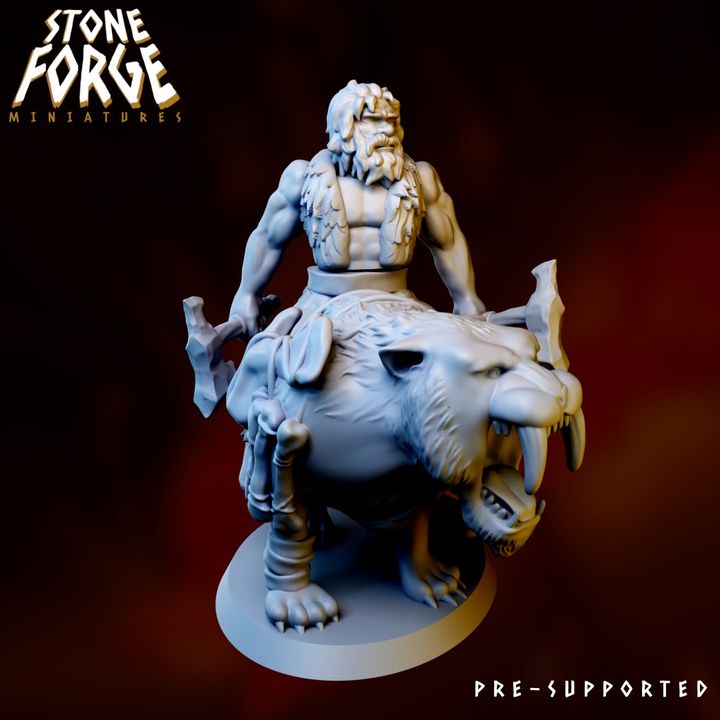 3D Printable Mounted Stone-age Fighter on Saber-tooth Tiger (pre ...