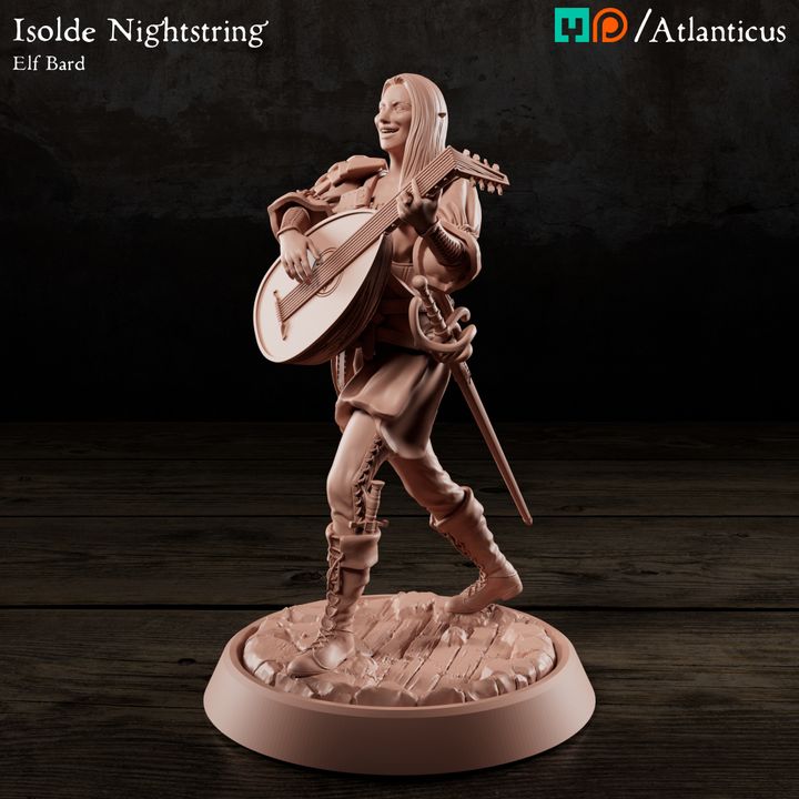3D Printable Female Elf Bard - Isolde Nightstring - Lute by Atlanticus Arts