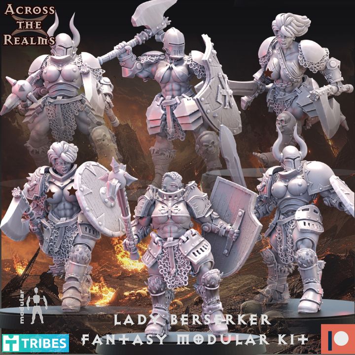 3D Printable Lady Berserker Fantasy Modular Kit by Across the Realms