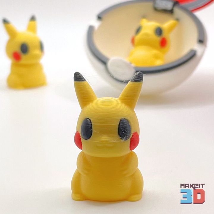 3D Printable 3D Printable Chibi Pikachu With Print in Place Pokeball by ...