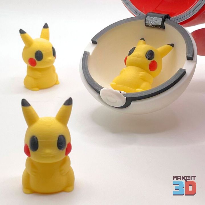 3D Printable 3D Printable Chibi Pikachu With Print in Place Pokeball by ...