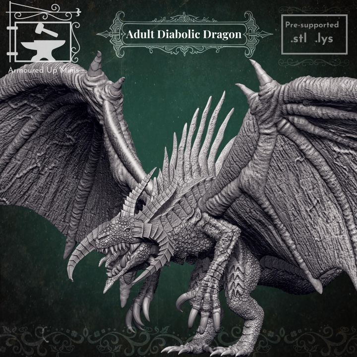 3D Printable Adult Diabolic Dragon by Armoured Up Minis