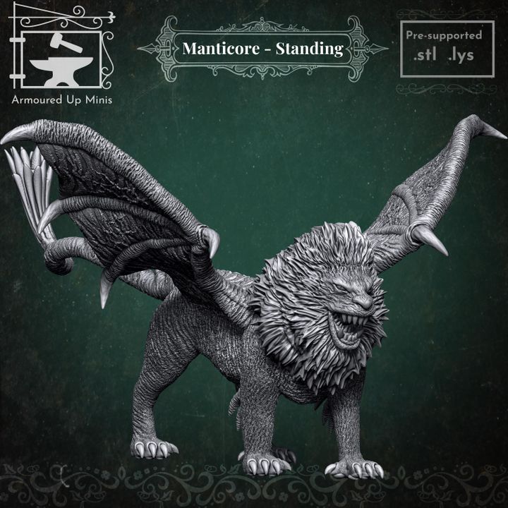 3D Printable Manticore - Standing by Armoured Up Minis