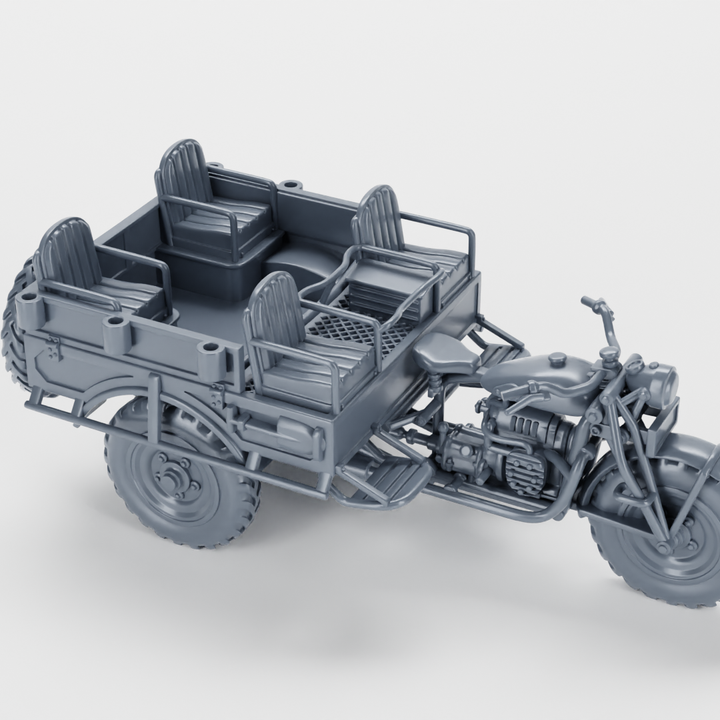 3D Printable Tricycle FN Tricar T3 + version with Browning 13.2mm AA gun (Belgium, WW2) by Wargame3d