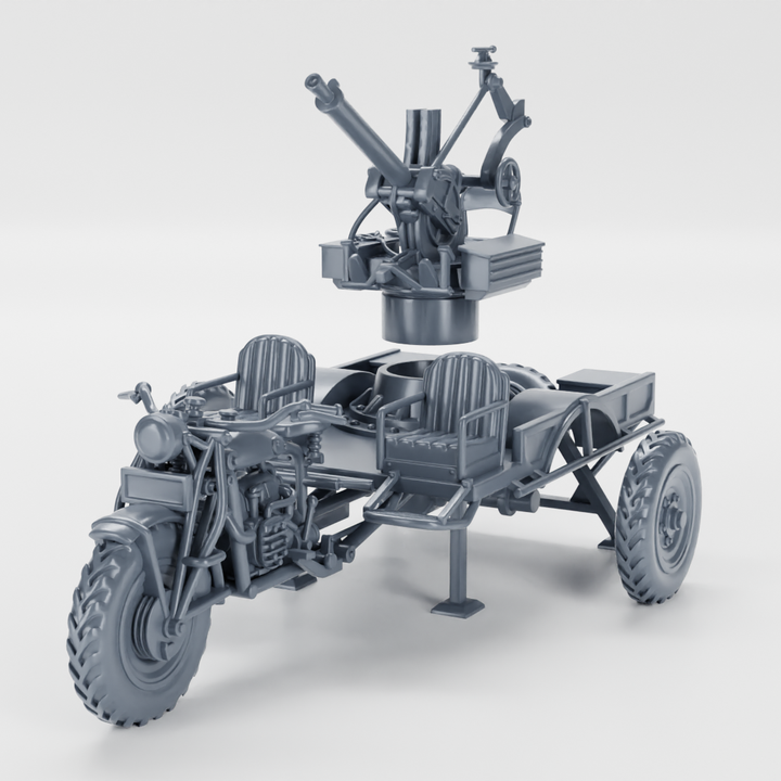 3D Printable Tricycle FN Tricar T3 + version with Browning 13.2mm AA gun (Belgium, WW2) by Wargame3d