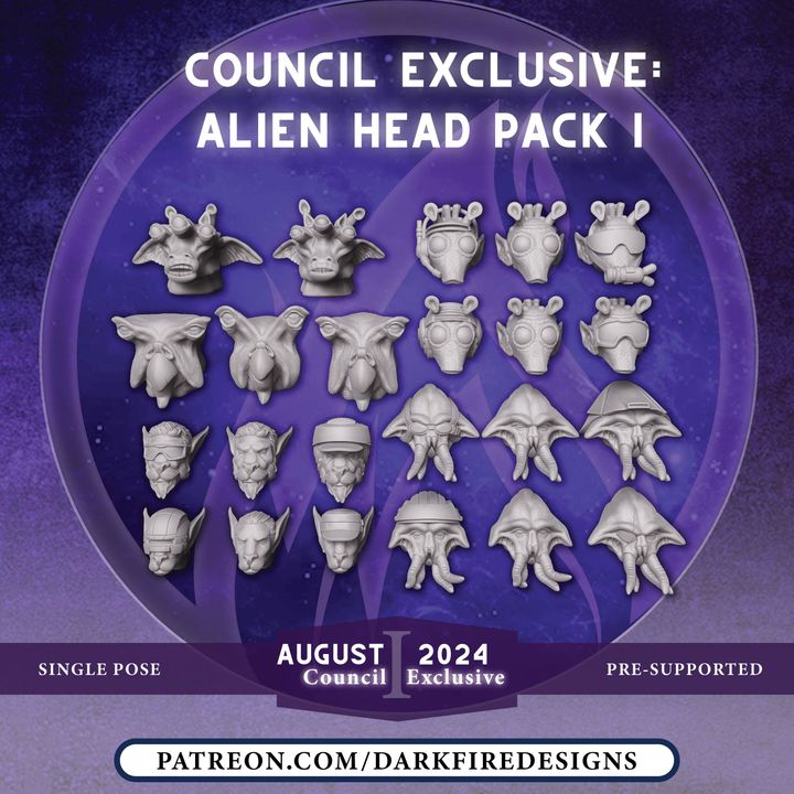 3D Printable Alien Head Pack Vol I by Dark Fire Designs