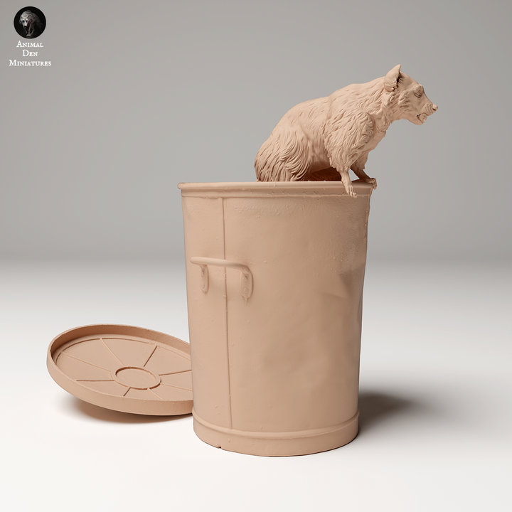 3D Printable Common Raccoon in Trash by Animal Den Miniatures