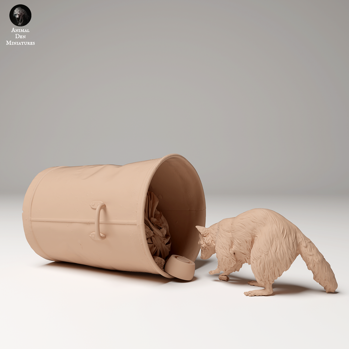 3D Printable Common Raccoon Digging Through Trash by Animal Den Miniatures