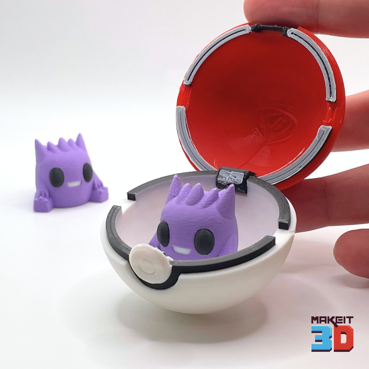 3D Printable 3D Printable Chibi Gengar With Print in Place Pokeball by ...