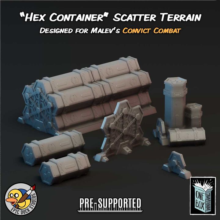 3D Printable Hex Containers - Sci-Fi Scatter Terrain by Mike "Epic Duck" Cousins