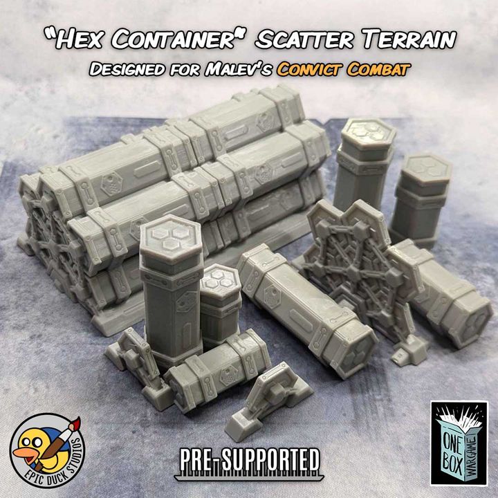 3D Printable Hex Containers - Sci-Fi Scatter Terrain by Mike "Epic Duck" Cousins