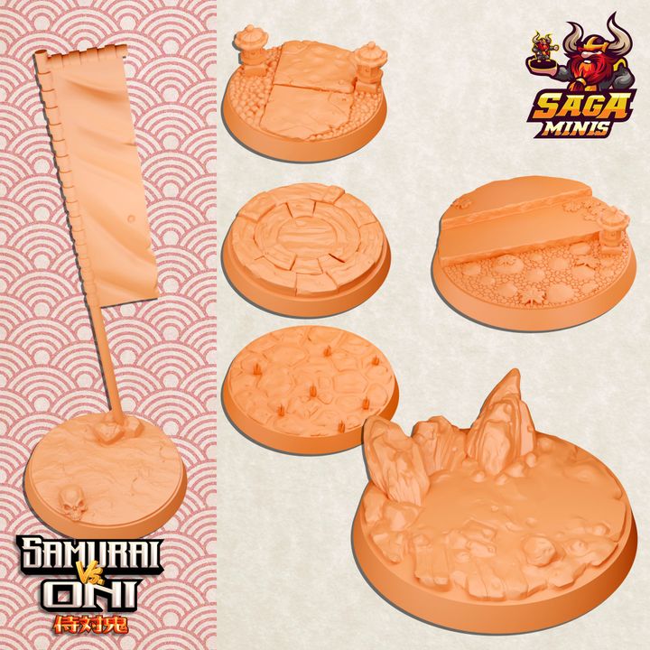 3D Printable Samurai vs. Oni Bases by Saga Miniatures