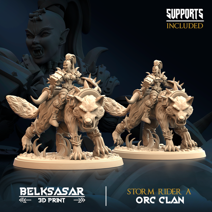 3D Printable Orc and Wolf - Storm Rider A All Variants by Belksasar