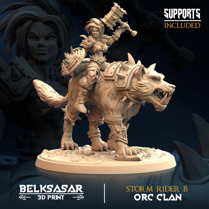 3D Printable Orc and Wolf - Storm Rider B All Variants by Belksasar