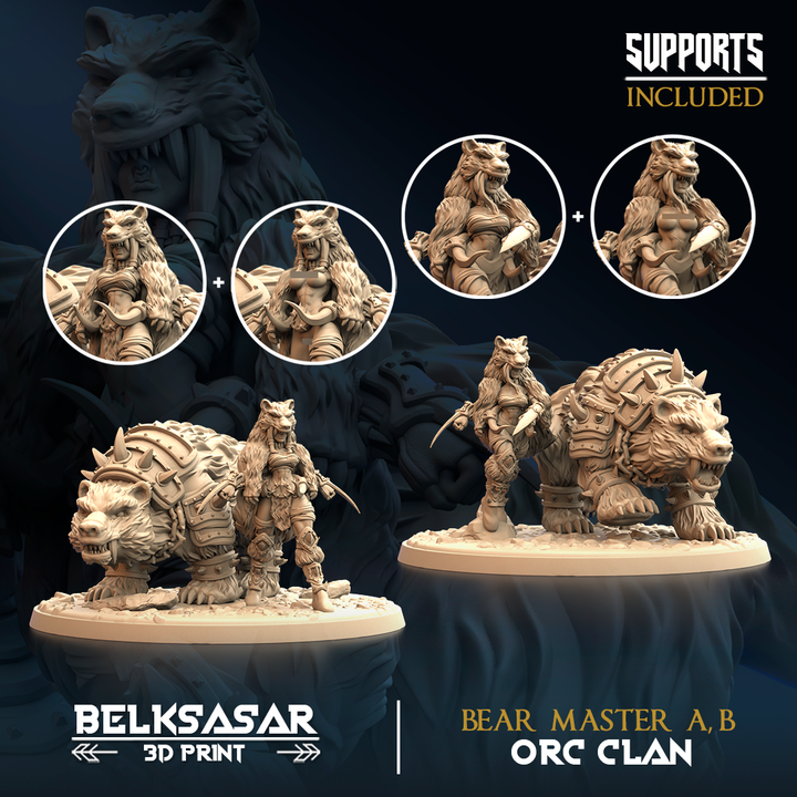 3D Printable Orc - Bear Master All Variants Set x2 by Belksasar