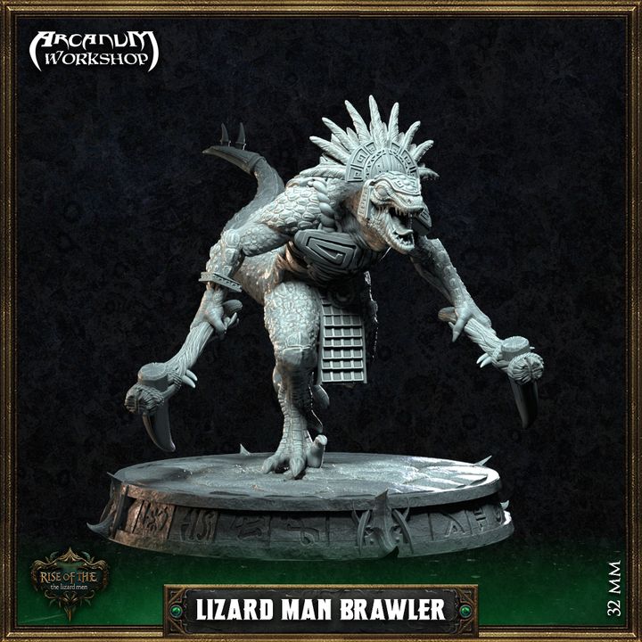 3D Printable Lizard Man Brawler 32MM by Arcanum Workshop