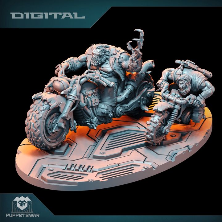 3D Printable CybOrc Bike Riders by Puppetswar Miniatures