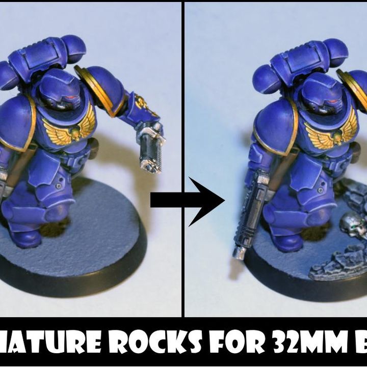 3D Printable Basing Rock Warhammer 40k stl File 32mm Base by hiroyuki okada