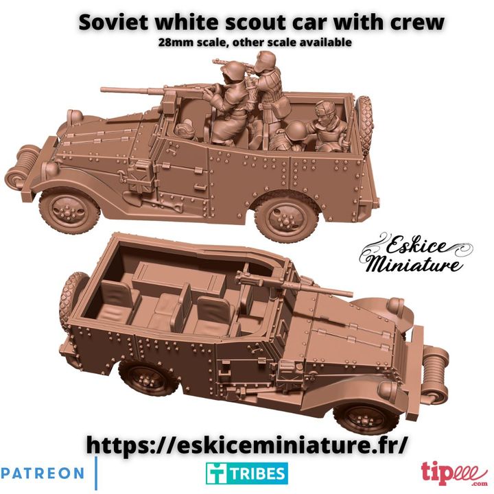 3D Printable Soviet White Scout Car - 28mm by Eskice Miniature - Aron