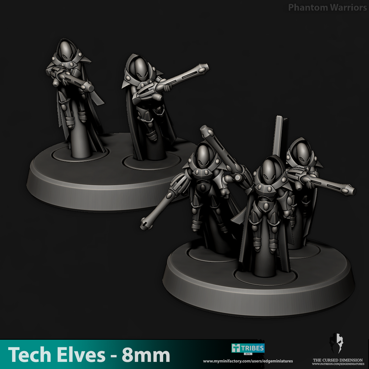 3D Printable Phantom Warriors - Tech Elves - 8mm by Edge Miniatures