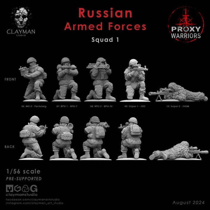 3D Printable Russian Armed Forces Squad 1 – 1/56 scale by Clayman Studio