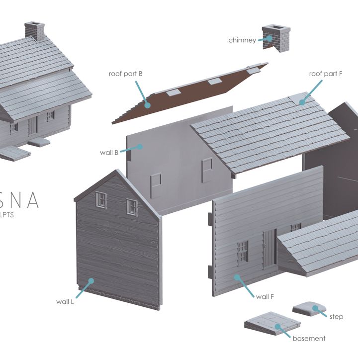 3D Printable 19TH CENTURY NORTH AMERICAN FARMHOUSE by VESNA SCULPTS