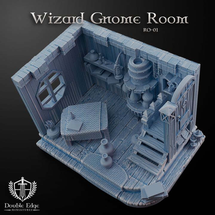 3D Printable Wizard Gnome Room by Double Edge Miniatures