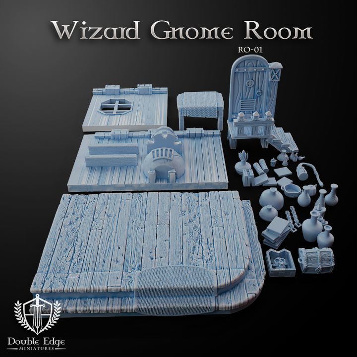 3D Printable Wizard Gnome Room by Double Edge Miniatures