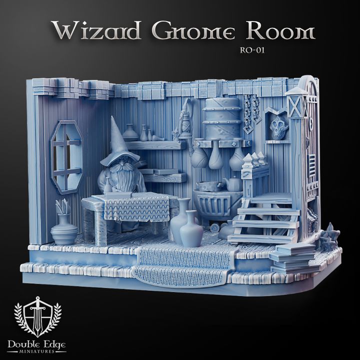 3D Printable Wizard Gnome Room by Double Edge Miniatures