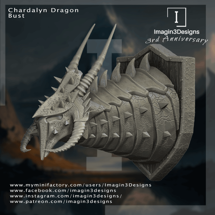 3D Printable Pre-Supported Chardalyn Dragon Bust by Imagin3Designs