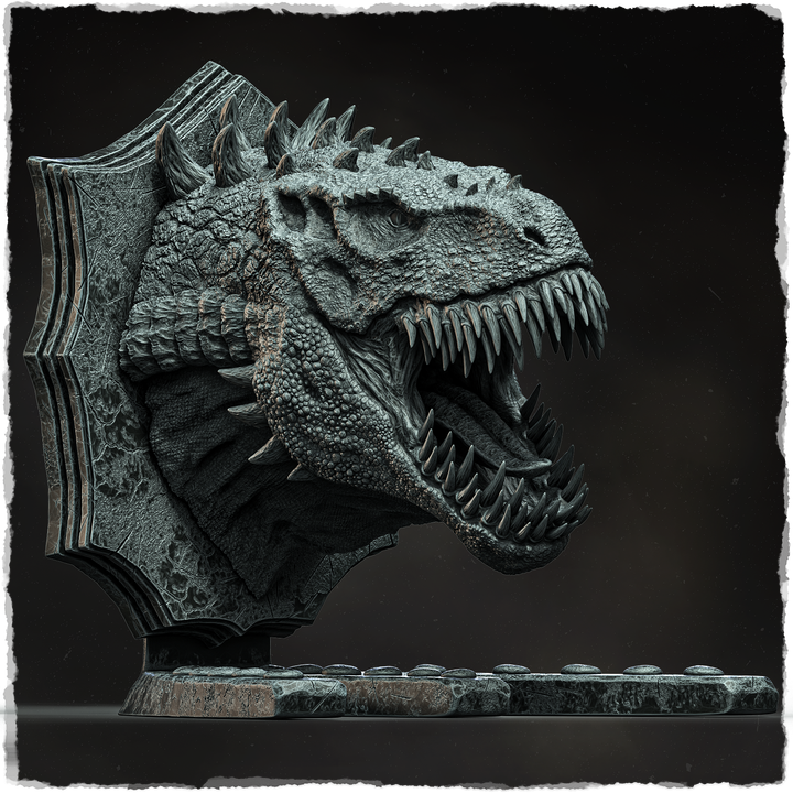 3D Printable Sunscale Rex Head Trophy by Evox Arts