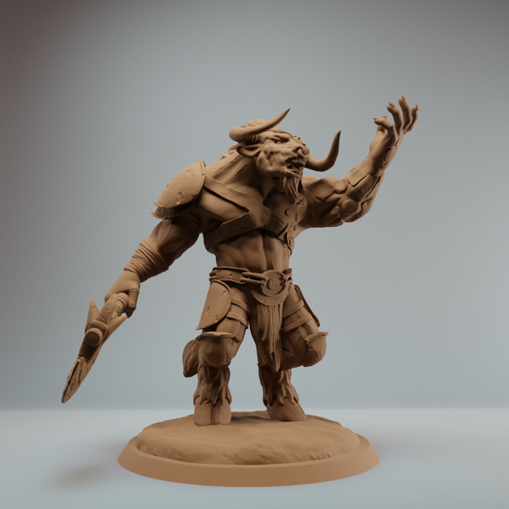 3D Printable Minotaur elemental warrior, minotaur with axe - two base ...