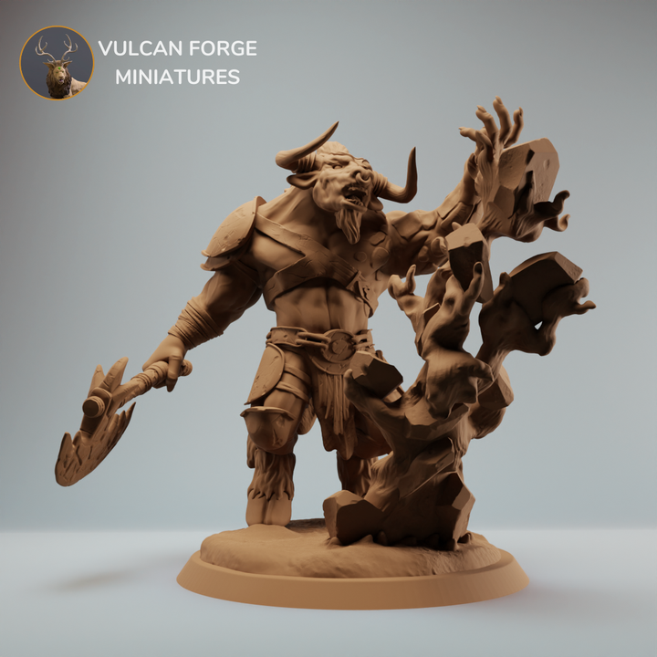 3D Printable Minotaur elemental warrior, minotaur with axe - two base ...