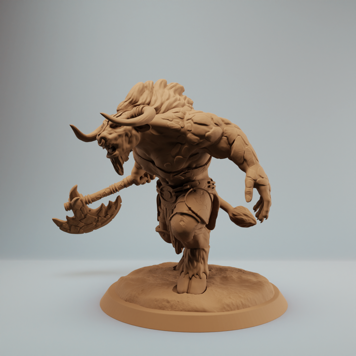 3D Printable Minotaur elemental warrior, minotaur with axe - two base ...