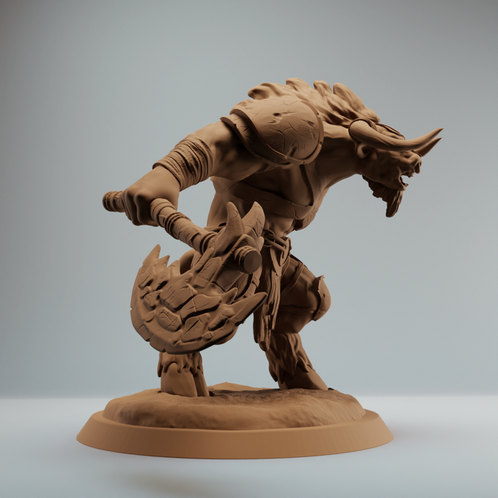 3D Printable Minotaur elemental warrior, minotaur with axe - two base ...