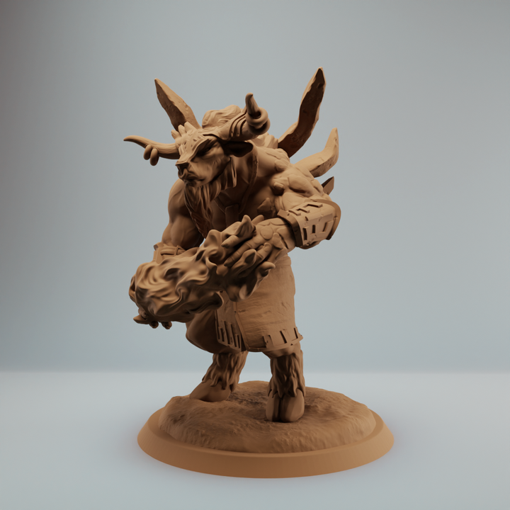 3D Printable Minotaur fire mage, minotaur shaman with fireball ...
