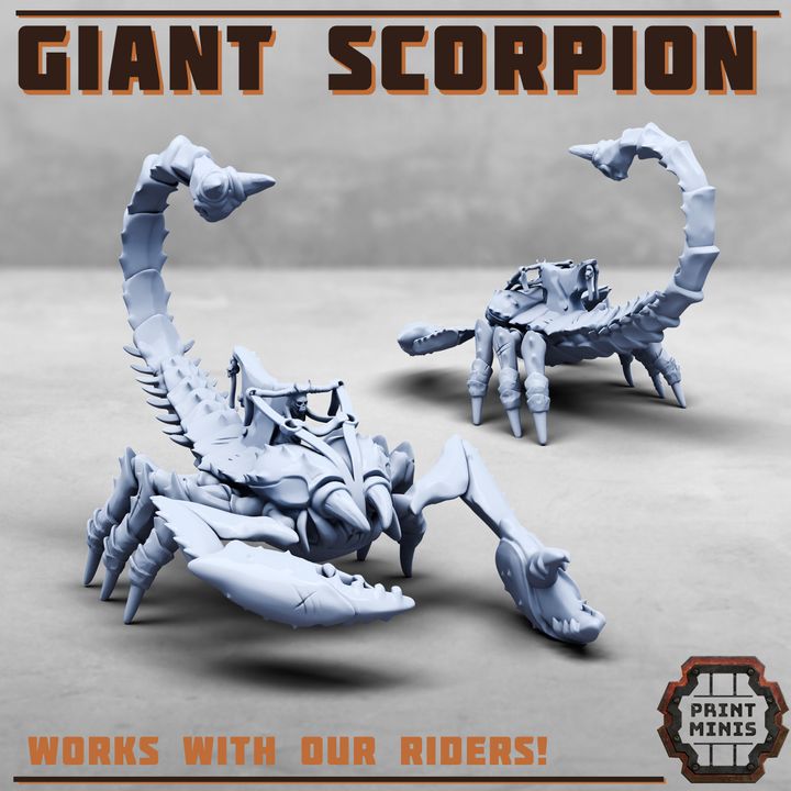 3D Printable Giant Scorpion with Erroish Tribe Rider by Print Minis