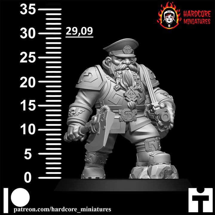 3D Printable Space Dwarf Captain by Hardcore Miniatures