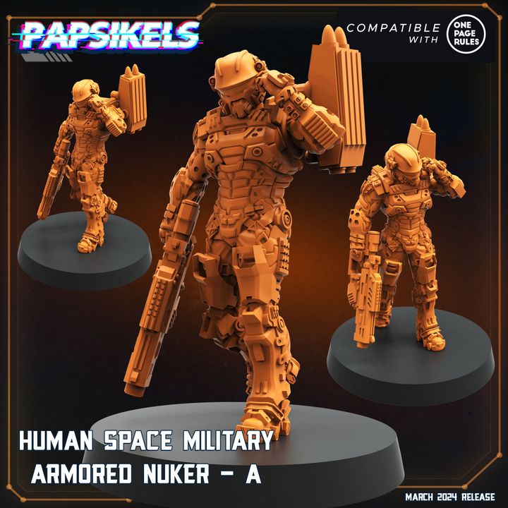 3D Printable HUMAN SPACE MILITARY ARMORED NUKERS by PAPSIKELS MINIATURES