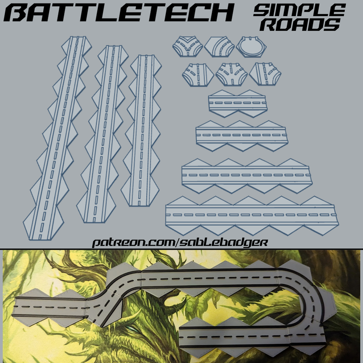 3D Printable Battletech - Hex map roads by brander roullett