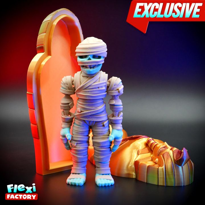 3D Printable Exclusive: Flexi Factory Mummy and Sarcophagus with 3mf included by Flexi Factory