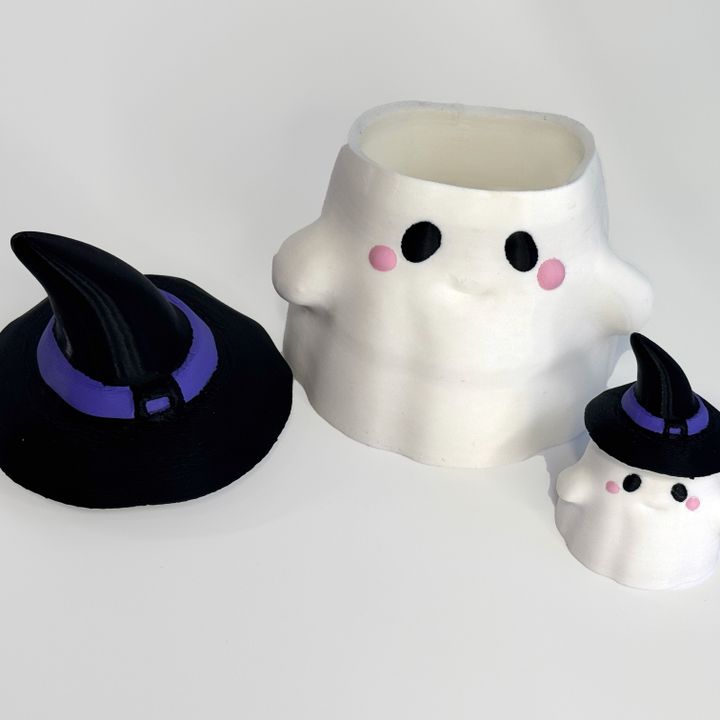 3D Printable Kawaii Ghost Container by Teal Cat Creative