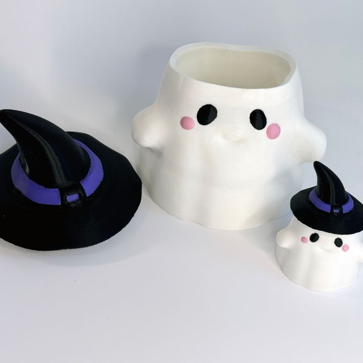 3D Printable Kawaii Ghost Container by Teal Cat Creative