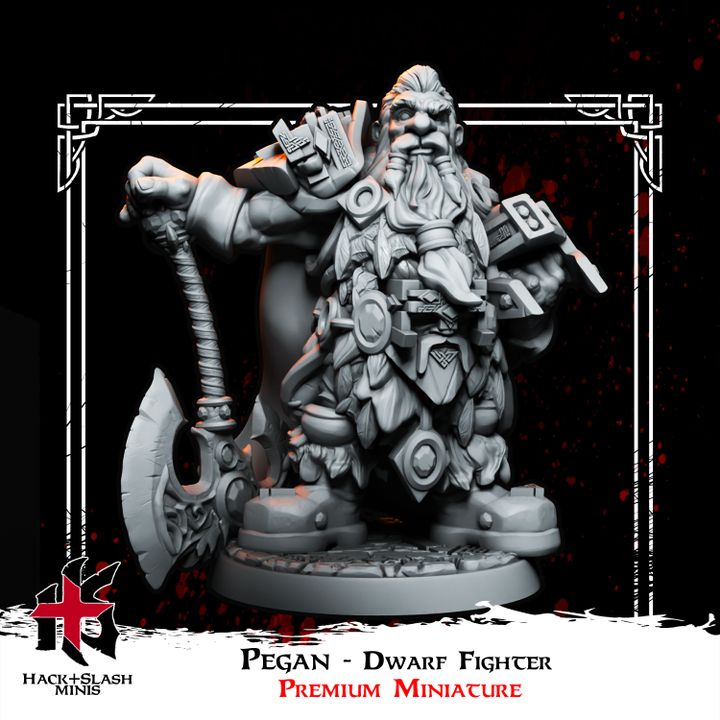 3D Printable Pegan - Dwarf Fighter by Hack N Slash Minis