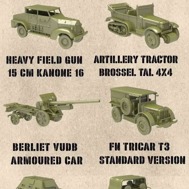 3D Printable STL PACK - 17 BELGIAN Fighting vehicles of WW2 (1:56, 28mm ...